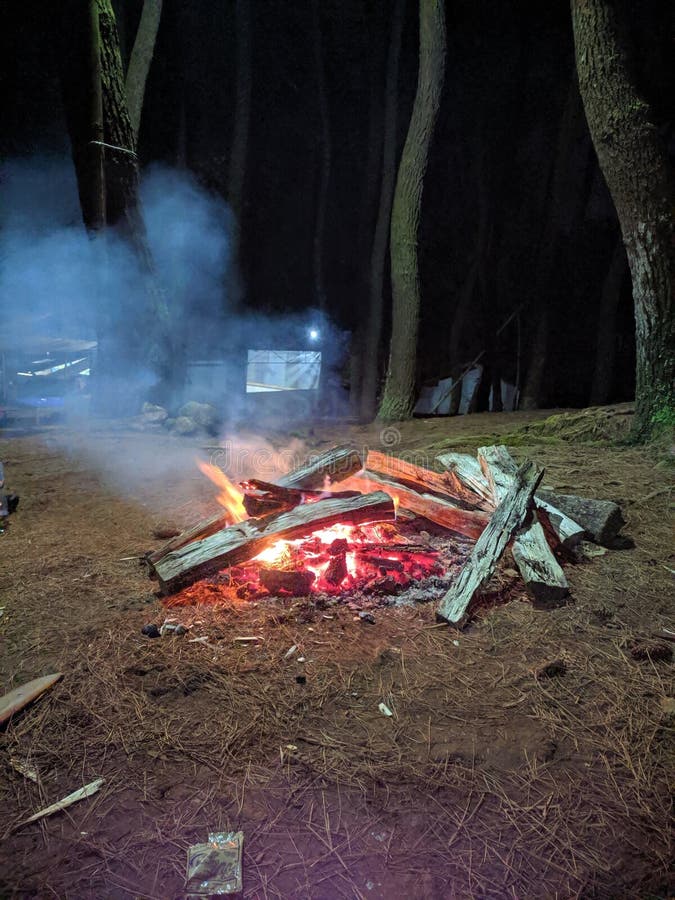 The Atmosphere of the Night Was Warmed by a Campfire Stock Photo ...
