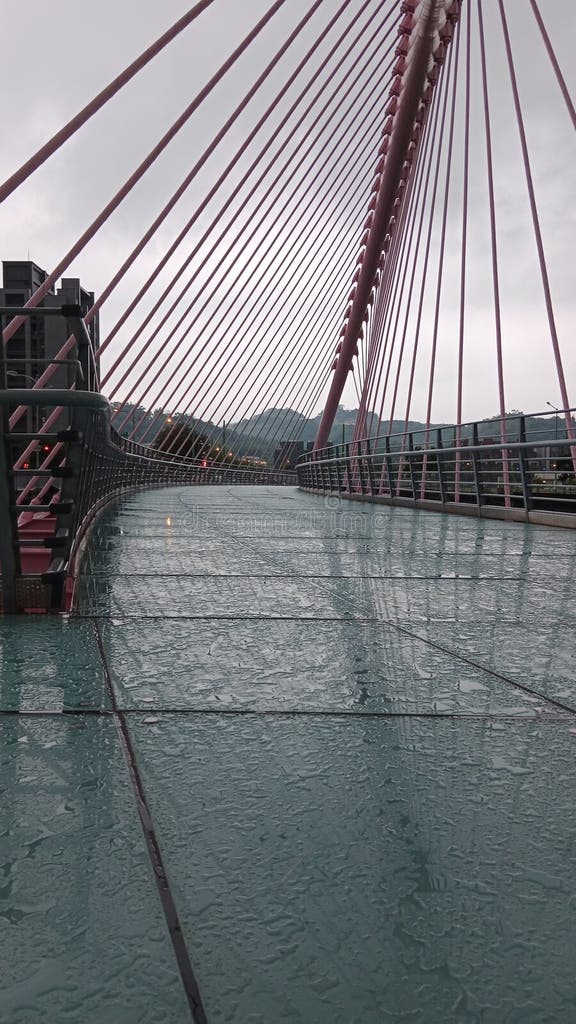 The Atmosphere of a Pedestrian Bridge in the Rain Stock Image - Image ...