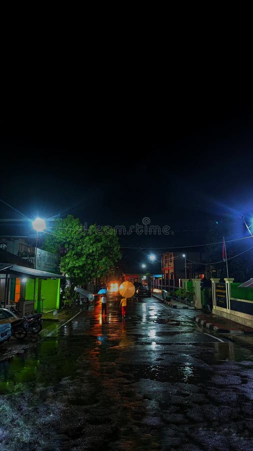 The Atmosphere after the Rain at Night Stock Photo - Image of umbrella ...