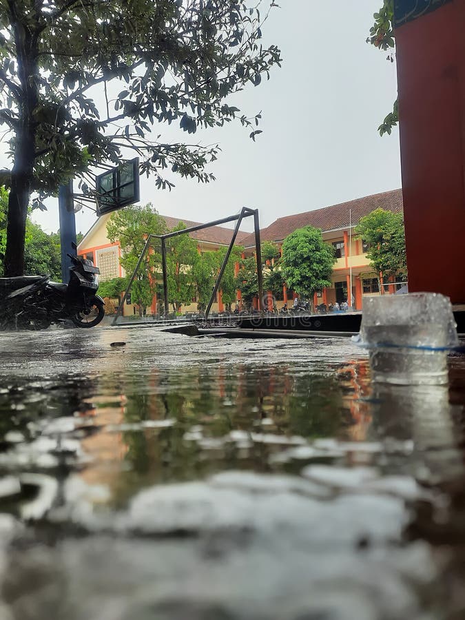 The Atmosphere after the Rain at School Stock Photo - Image of house ...