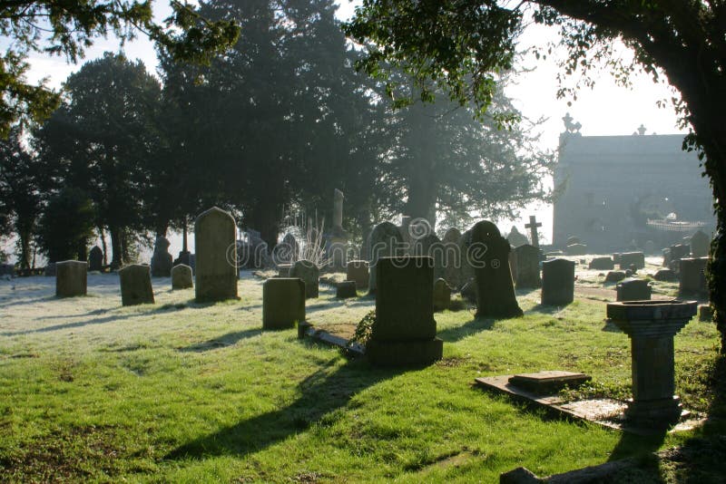 Atmospheric Cemetery Scene in Contre Jour Stock Image - Image of frost ...