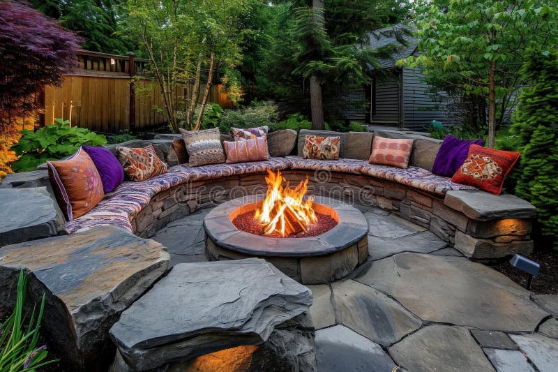 Atmospheric Fire Pit Outdoor. Generate Ai Stock Photo - Image of lawn ...
