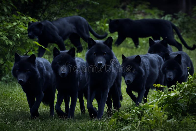 Black dogs in jungle stock illustration. Illustration of meadow - 332708314