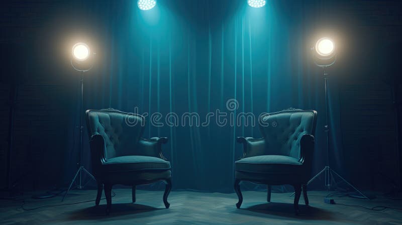 Atmospheric Interview Setup with Two Vintage Chairs Under a Spotlight ...