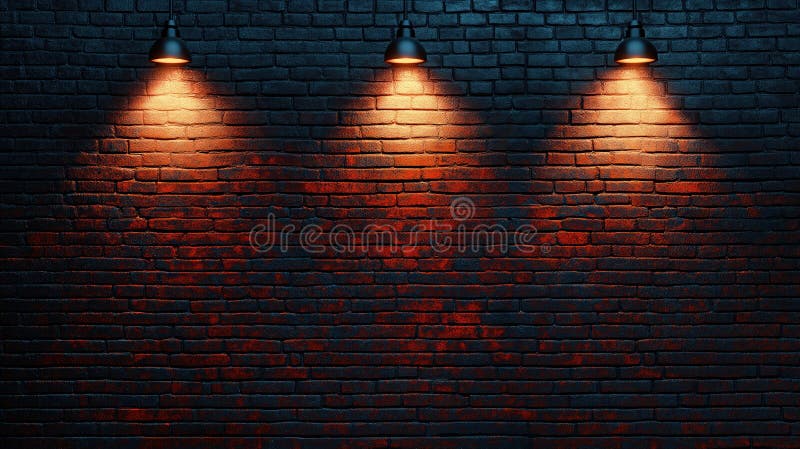 Atmospheric Lighting on Red Brick Wall with Three Spotlights Stock ...