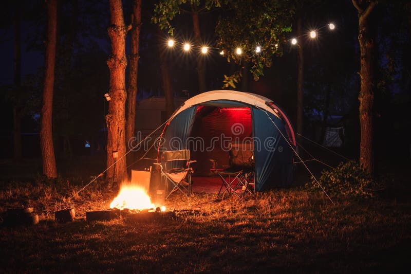 Atmospheric Night Adventure. Stock Image - Image of camping, sleeping ...