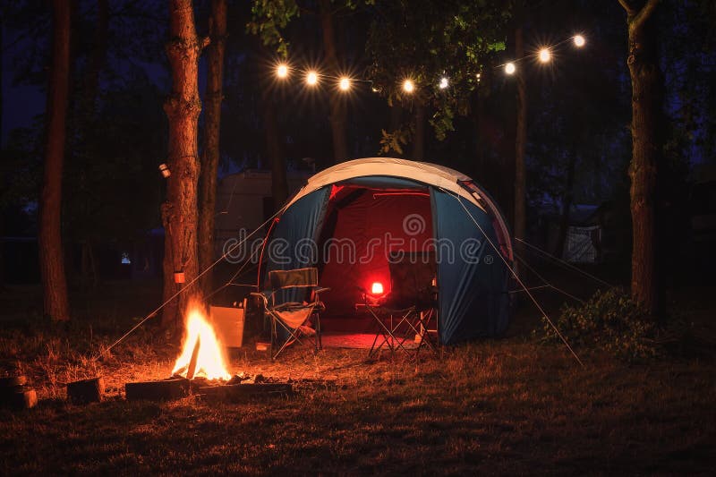 Atmospheric Night Adventure. Stock Photo - Image of grass, picnic ...