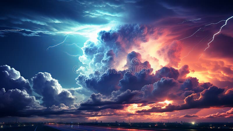 Atmospheric Phenomenon, Lightning Accompanied by Thunder, Rich Colors ...