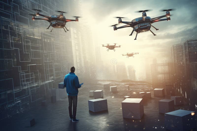 Atmospheric Process of Unmanned Drone Delivery. Generative AI Stock ... Atmospheric Process of Unmanned Drone Delivery. Generative AI Stock ...