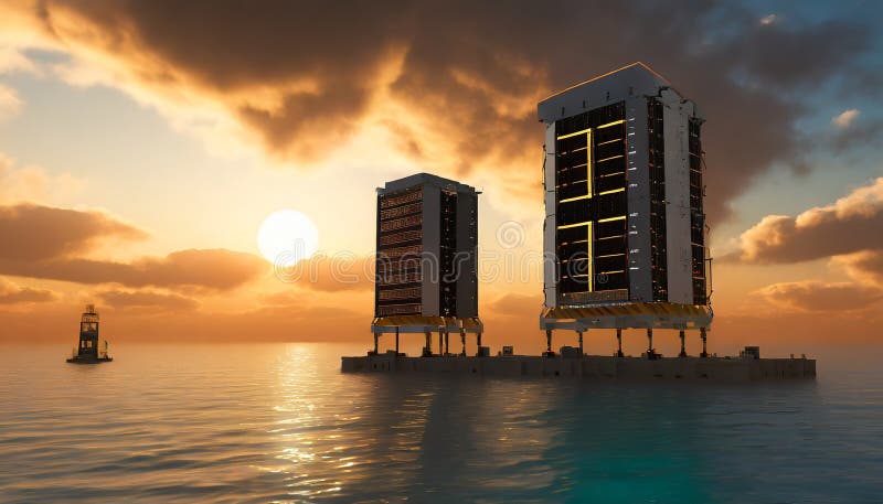 Atmospheric Processor on Ocean. Machines Terraforming Planet Atmosphere ...