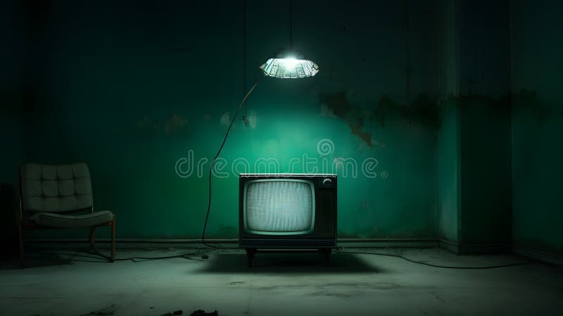 Atmospheric Room: Vintage TV Shines in Moody Light Stock Illustration ...