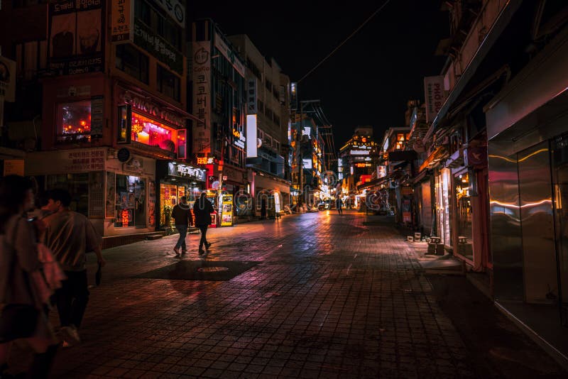 Atmospheric Shot of Night Time in Hongdae Seoul Editorial Photography ...