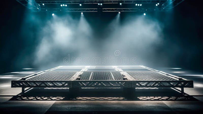 Atmospheric Stage, an Empty Metallic Stage with Smoke and Lighting ...
