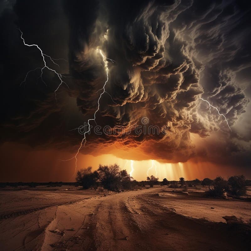 An Atmospheric Storm Scene Featuring Two Lightning Bolts Arcing from ...
