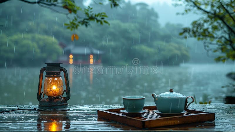 Tranquil Rainy Day Tea Setting Stock Image - Image of peaceful ...