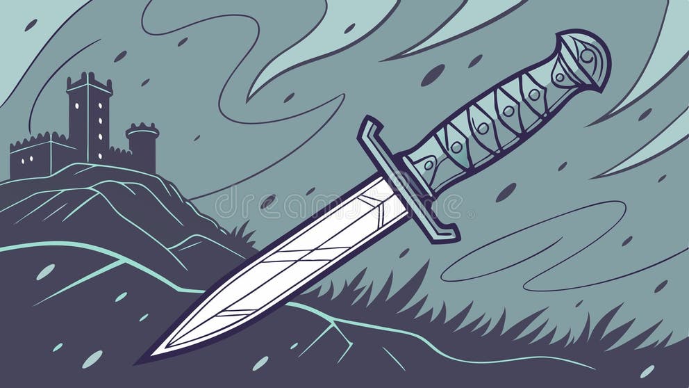 Ornate Dagger Embedded in Hill Near Ancient Castle Ruins, Vector Design ...