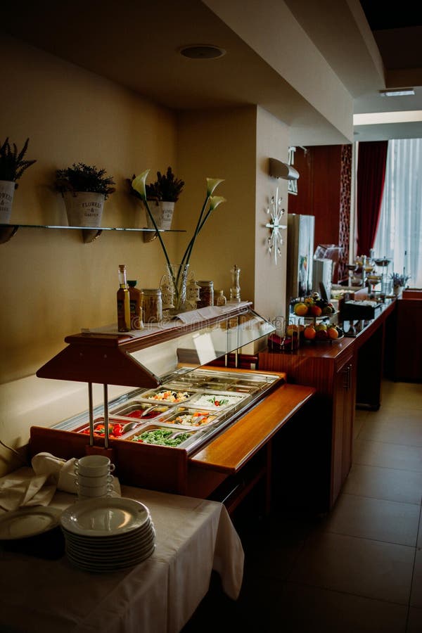 Atmospheric Vertical Shot of a Buffet Restaurant Interior Stock Photo ...
