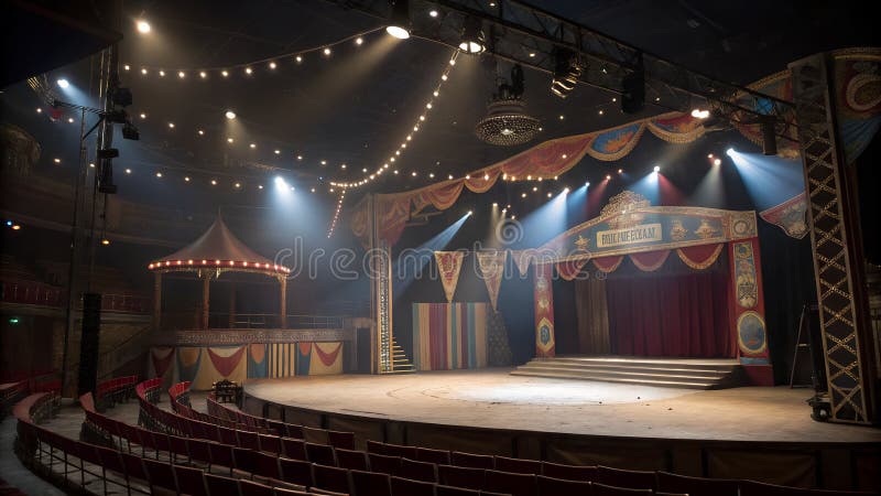 Atmospheric View of an Empty Circus Stage with Dramatic Lighting and Festive Decor Stock ...