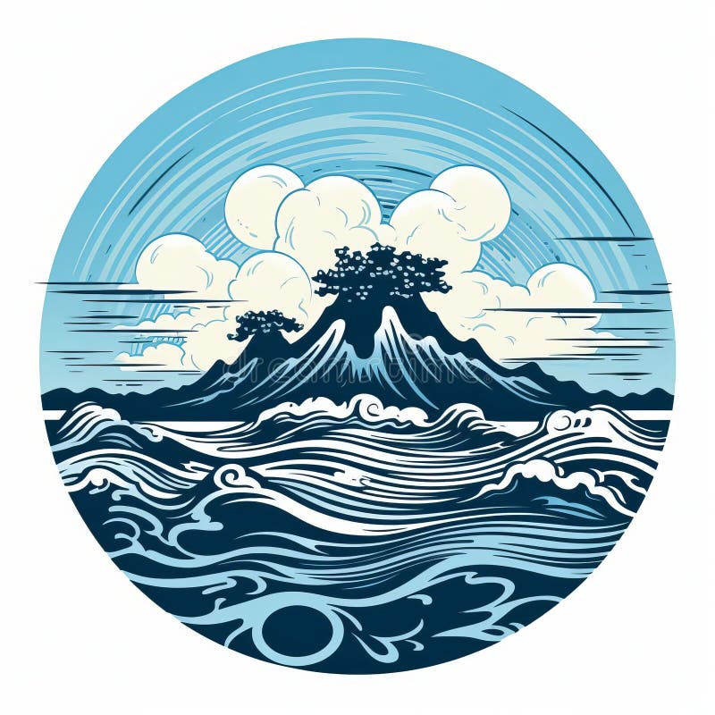 Minimalist Linocut Art: Single-line Atoll Design Emphasizing Negative ...