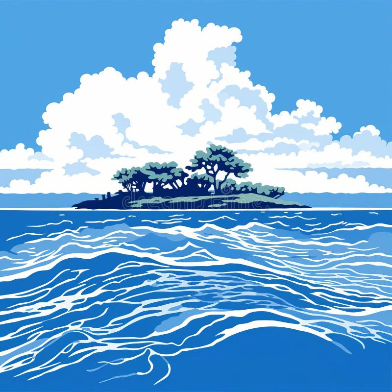 Minimalist Linocut Art: One-color Atoll Design with Emphasis on ...