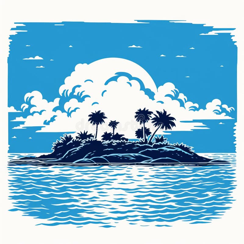 Minimalist Linocut Art: Single-line Atoll Design Emphasizing Negative ...
