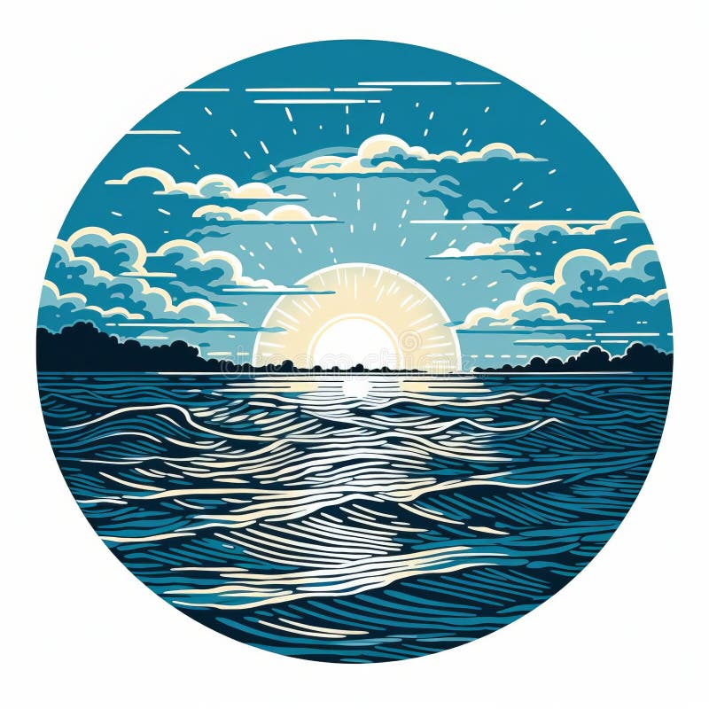 Minimalist Linocut Art: One-color Atoll Design with Emphasis on ...