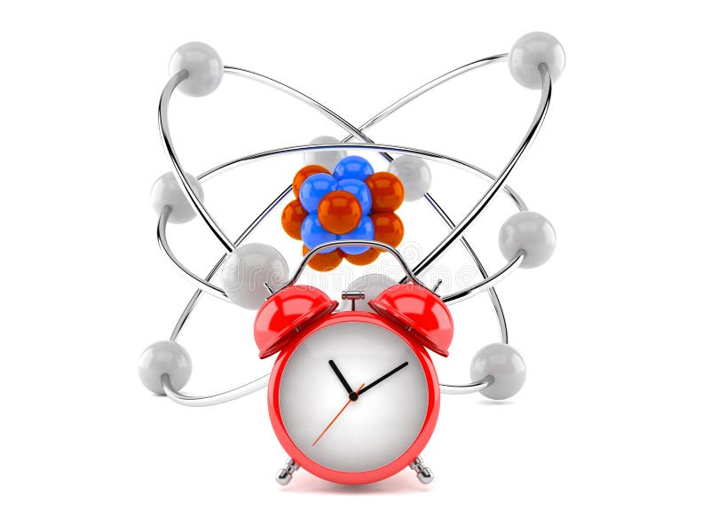 Atom with alarm clock stock illustration. Illustration of neutron ...