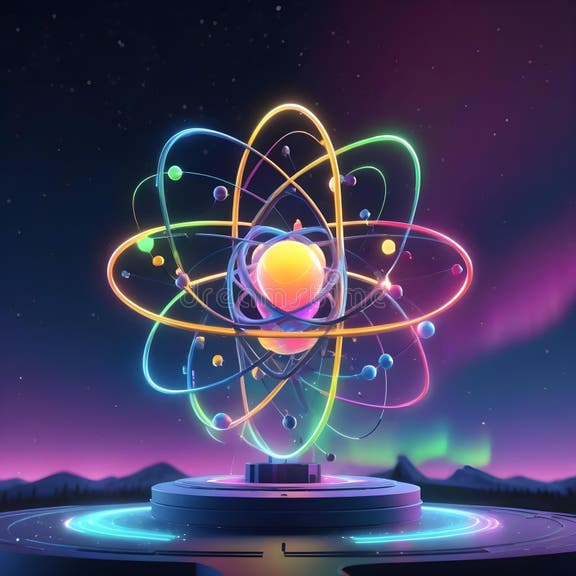 Atom and Aurora Borealis Atomic Structure, Molecule, and Science of Physics and Chemistry Stock ...
