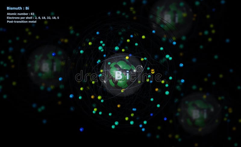 Atom of Bismuth with Detailed Core and Its 83 Electrons on Black with ...