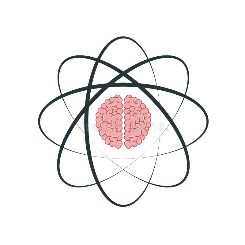 Atom with brain icon stock illustration. Illustration of particle ...