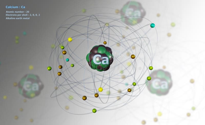 Atom of Calcium with Detailed Core and 20 Electrons on White with Atoms ...