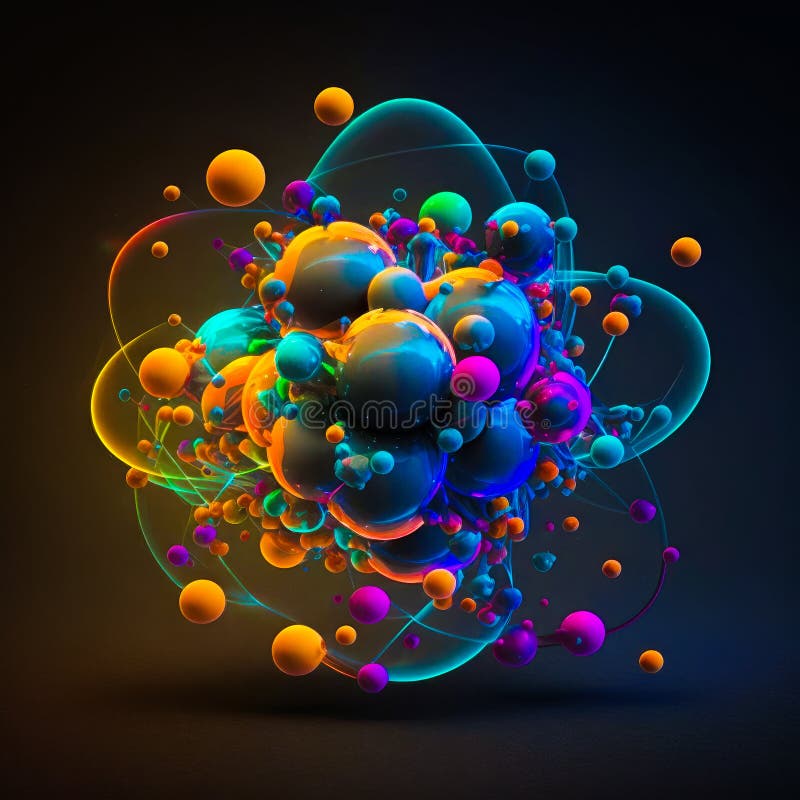 Atom with Colorful Spheres. Generative AI Stock Illustration ...