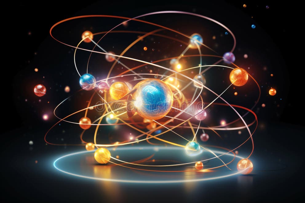 Atom with Colorful Spheres Representing Electrons Orbiting Its Nucleus ...