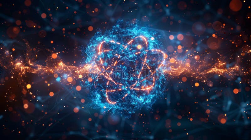 Atom Cosmic Icon or Symbol. Nuclear Science Concept on Blue Technology ...
