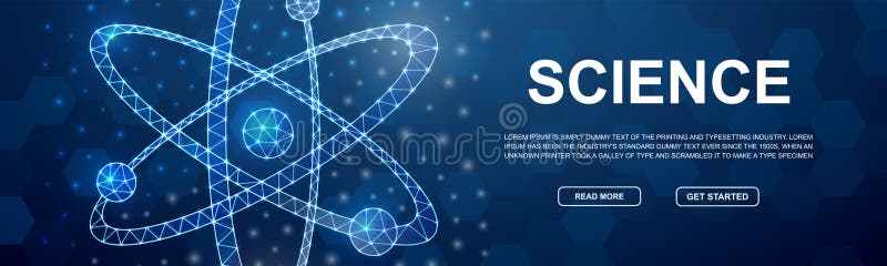 Atom Polygonal Horizontal Banner. Atomic Neutron Low Poly Symbol for ...