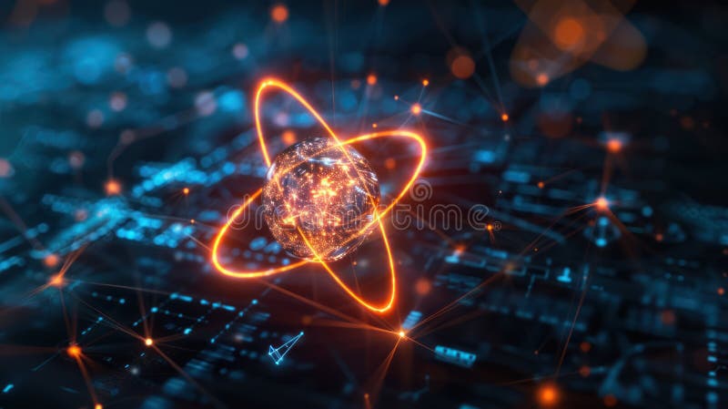 An Atom Depicted As a Glowing, Interconnected Network of Particles ...