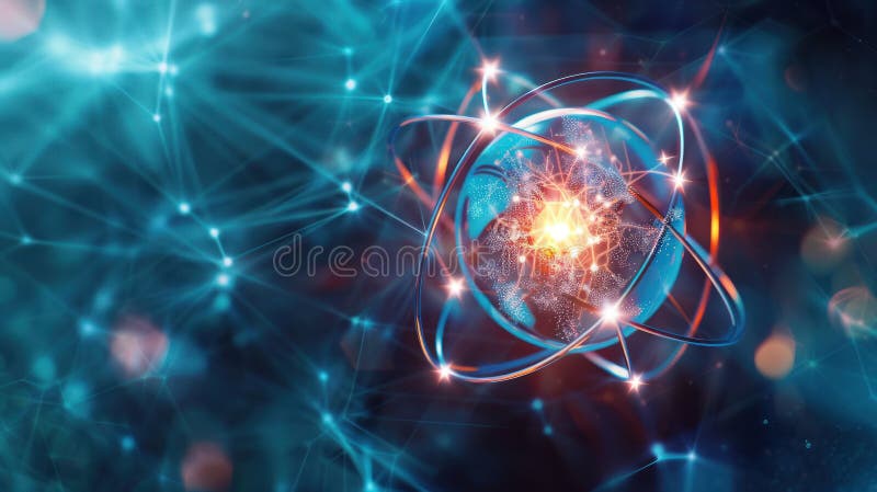 An Atom Depicted As a Glowing, Interconnected Network of Particles ...