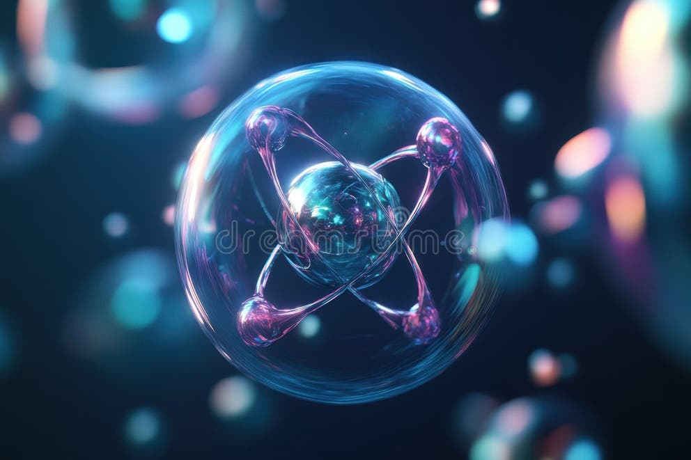 Visual Representation of an Atom with Colorful Electrons in a Dark ...