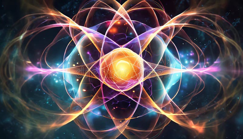 Atom with Electrifying Energy Waves. Illustration Representing ...