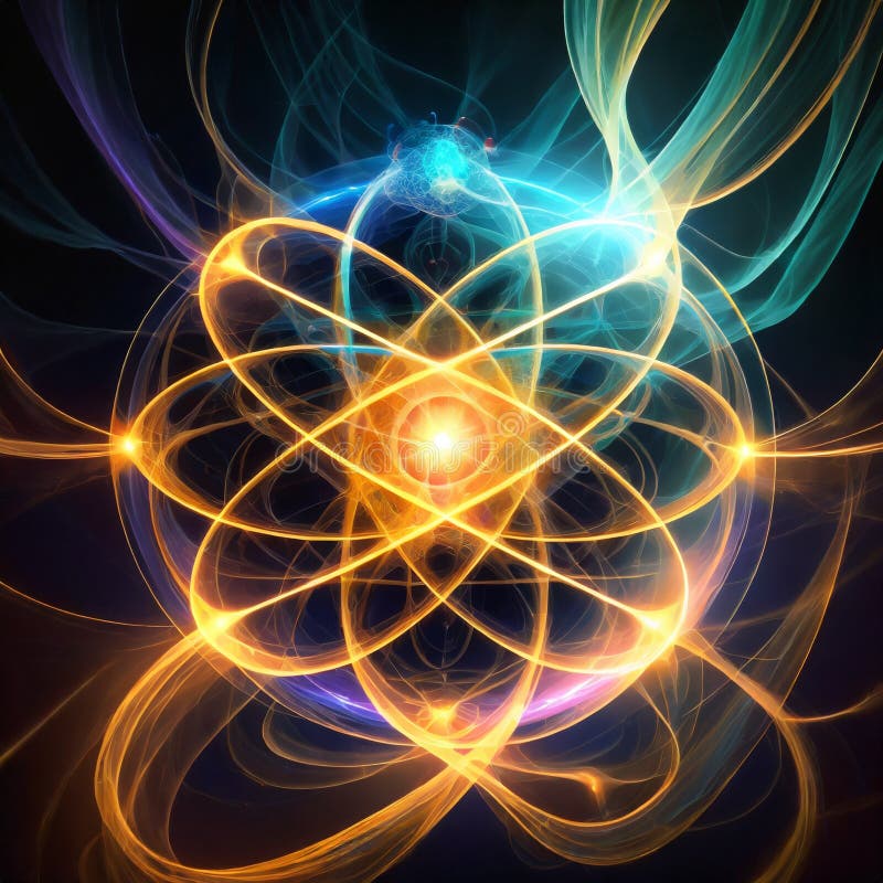 Atom with Electrifying Energy Waves. Illustration Representing ...