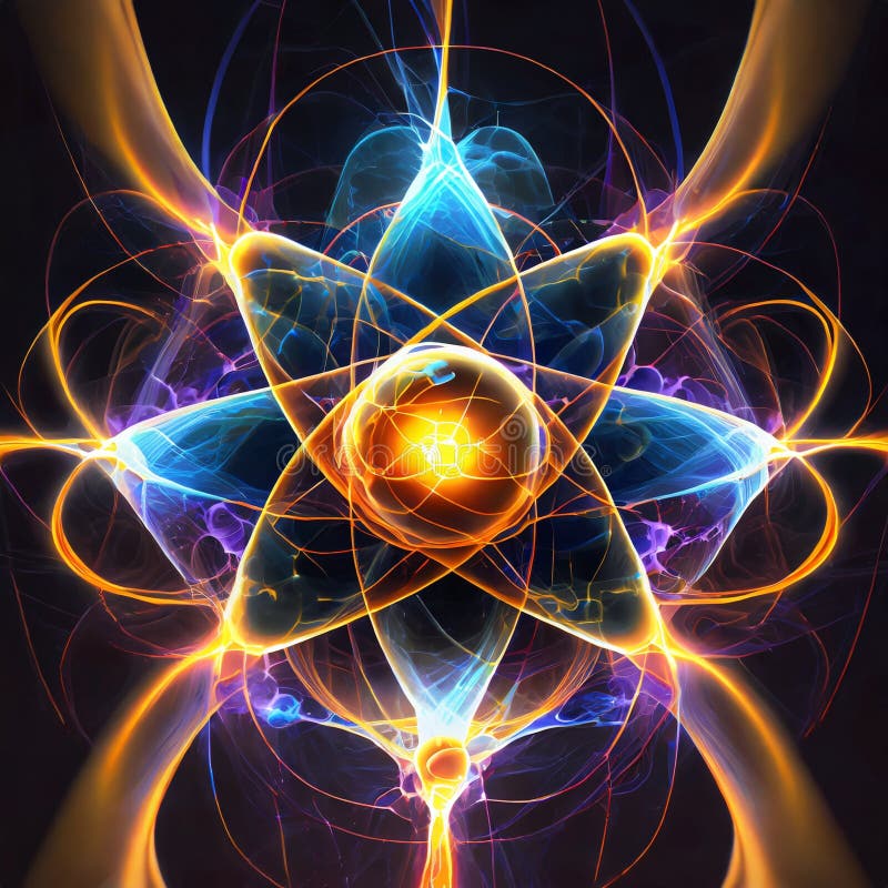 Atom with Electrifying Energy Waves. Illustration Representing ...