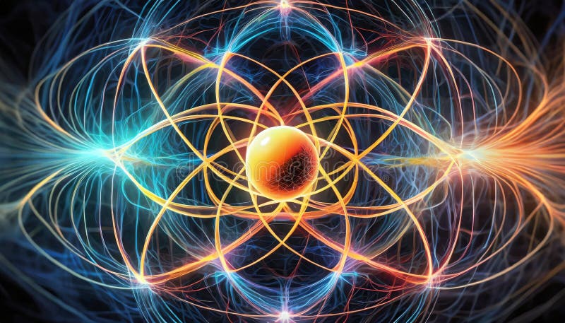 Atom with Electrifying Energy Waves. Illustration Representing ...