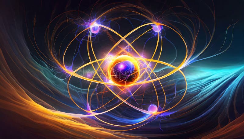 Atom with Electrifying Energy Waves. Illustration Representing ...