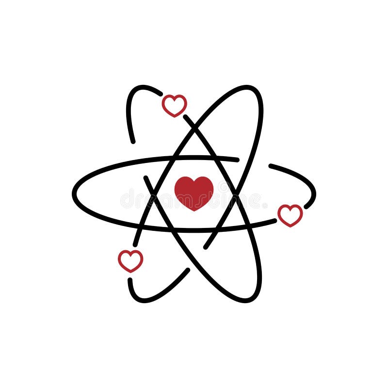 Atom with Electrons in Heart Shape in Flat Design. Vector Illustration ...