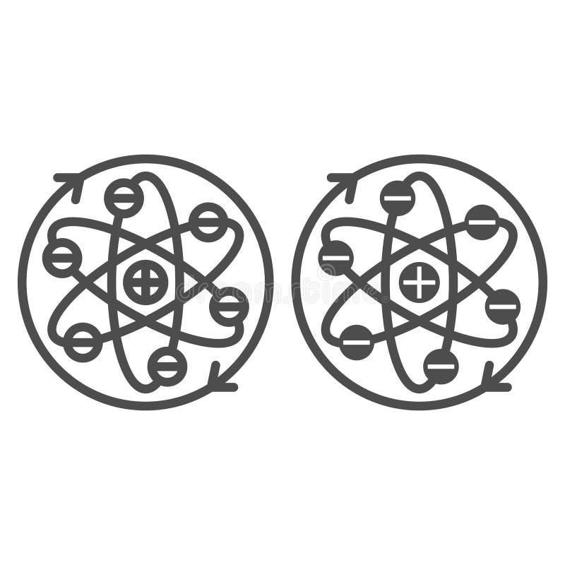 Atom with Elliptical Orbits Line and Solid Icon, Atomic Energy Concept ...