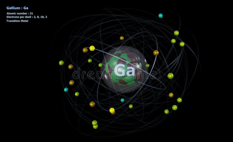 Atom of Gallium with Core and 31 Electrons on Black Stock Illustration ...