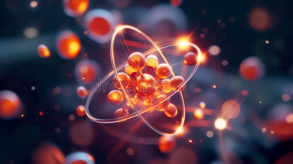 An Atom with Glowing Electrons in Motion. Atomic Structure Conceptual ...