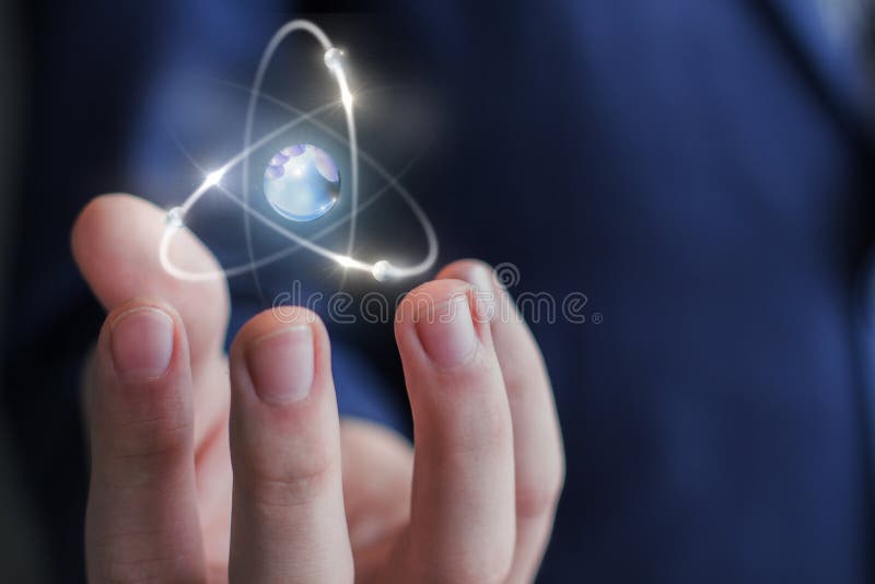 Atom in hand. stock image. Image of education, concept - 85417553