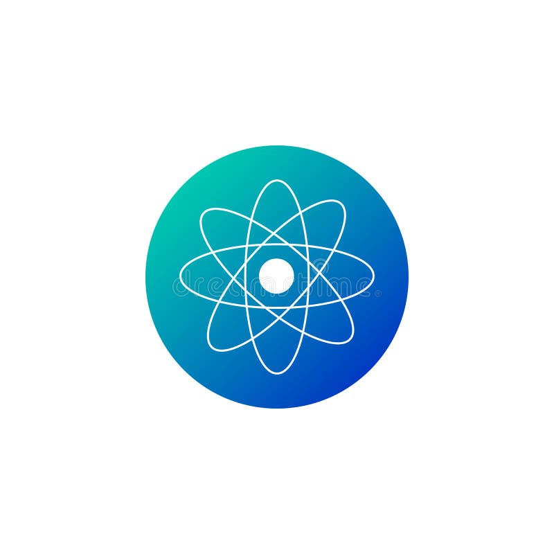 Atom and Heart Shape Icon in Blue Gradient Circle. Vector Illustration ...