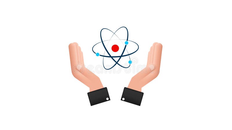 Atom Icon Over Hands Motion Graphics, Atom Symbols on White Background ...